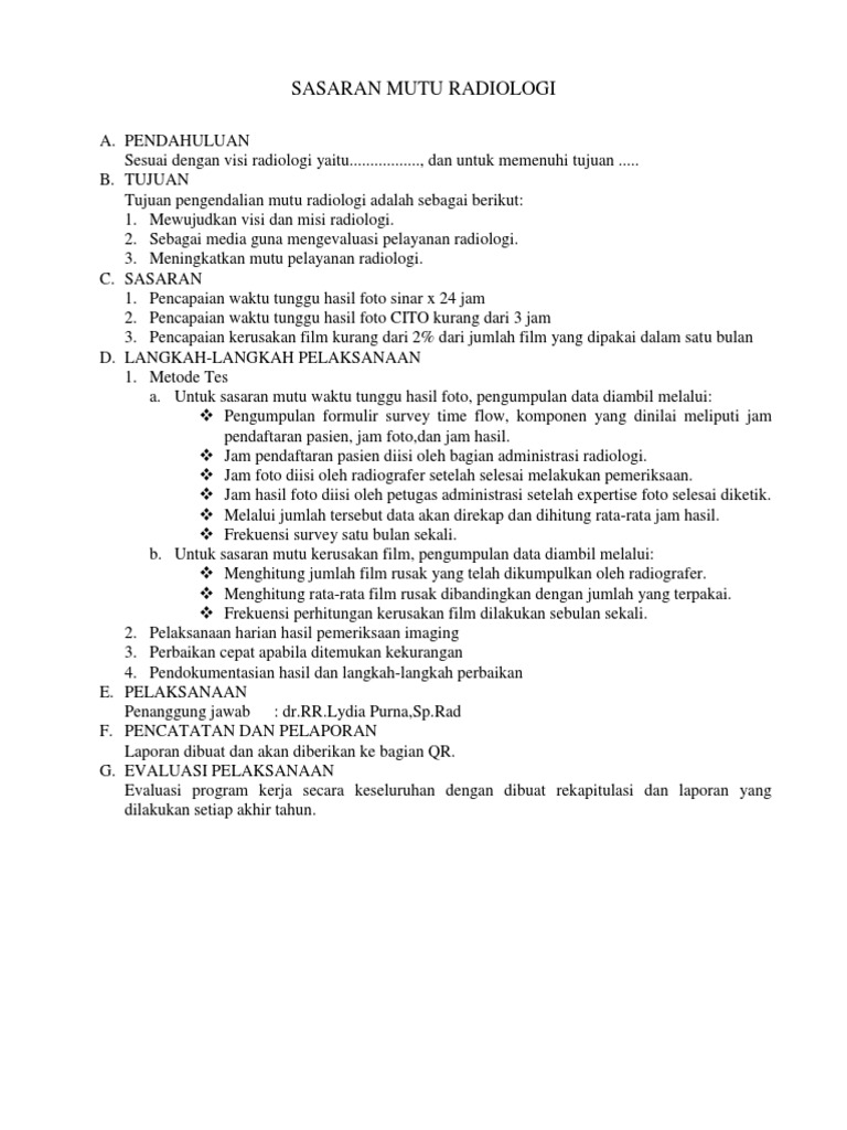 Sasaran Mutu Radiologi | PDF