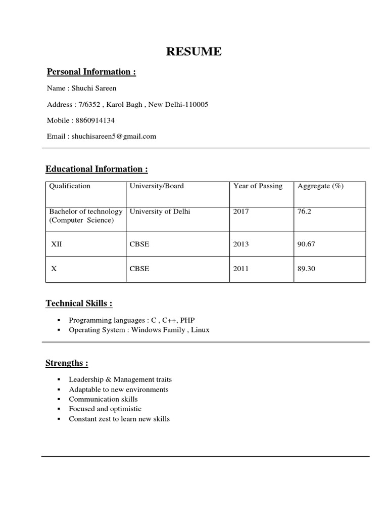 Resume: Personal Information | PDF