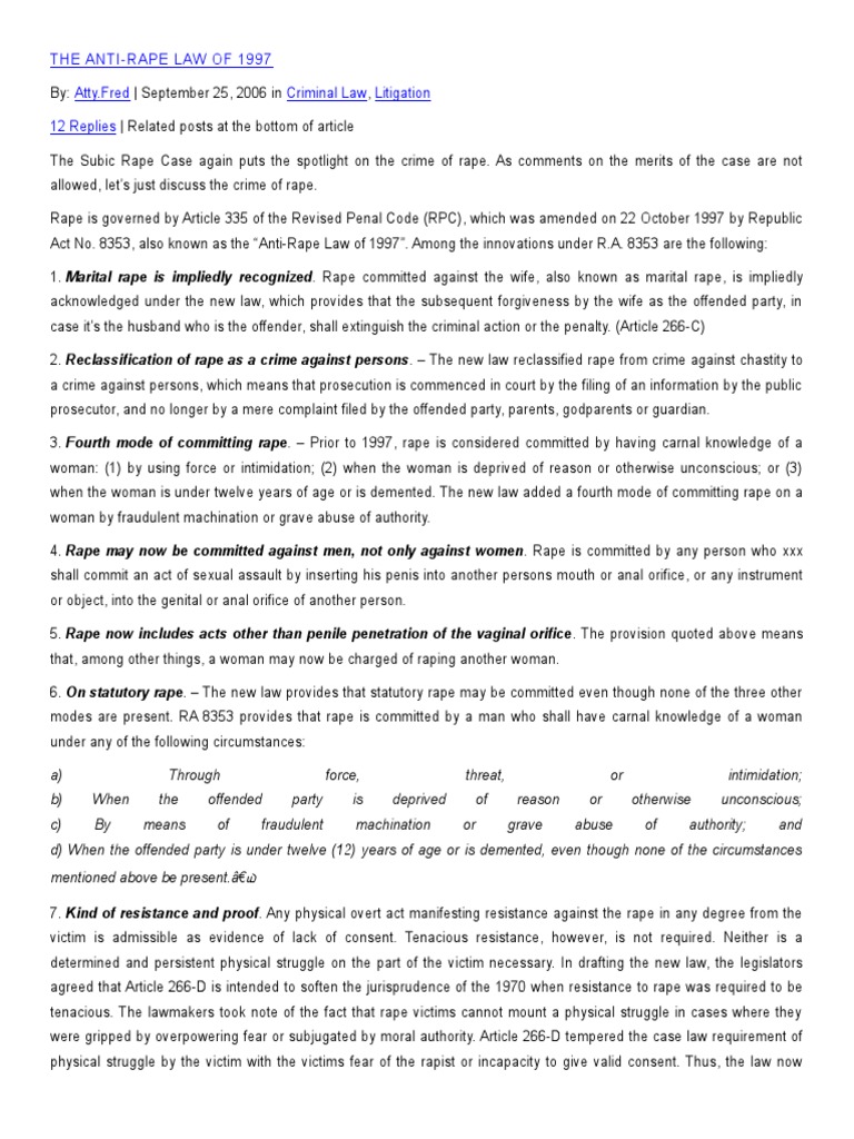 Anti Rape Law | PDF | Sexual Violence | Rape