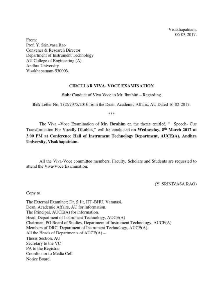 Ibrahim's Viva Voce Letter | PDF | Thesis | Doctor Of Philosophy