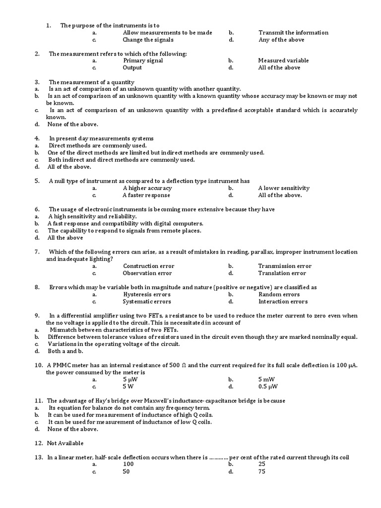 Electronic Electrical Measurement & Measuring Instruments Mcq-1 | PDF ...