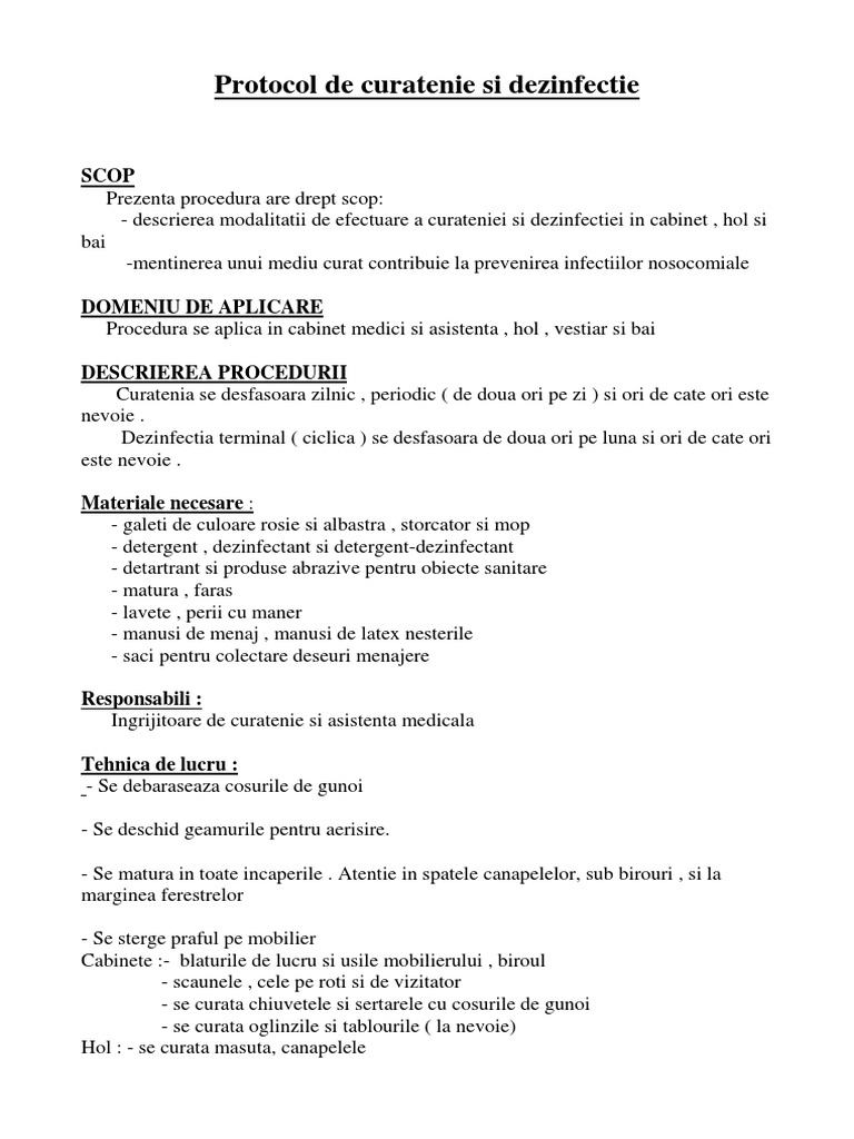 Protocol de Curatenie | PDF