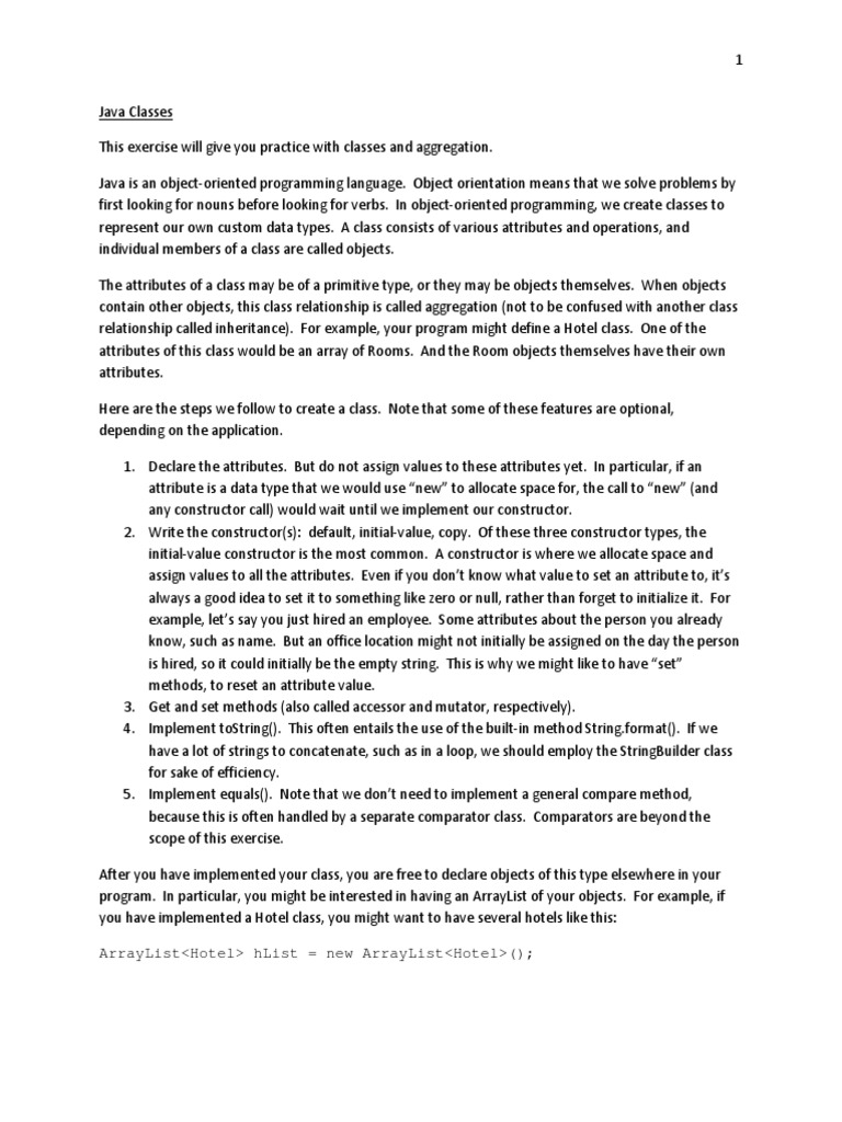 Java Classes Aggregation Exercise Pdf Constructor Object Oriented Programming Programming 