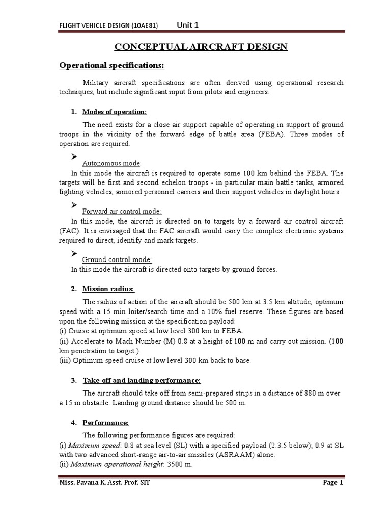 Conceptual Aircraft Design: Operational Specifications | PDF | Takeoff ...