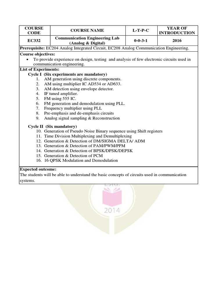 EC332 Communication Engineering Lab | PDF