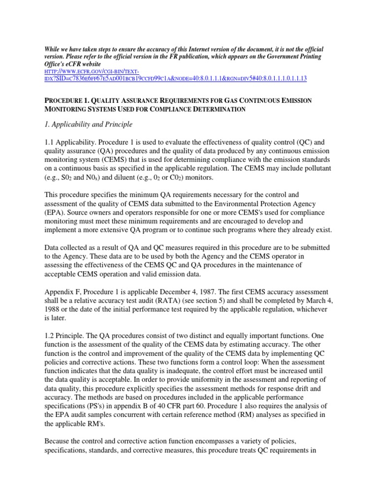 EPA CEMS QA Procedure 1 | PDF | Quality Assurance | Air Pollution