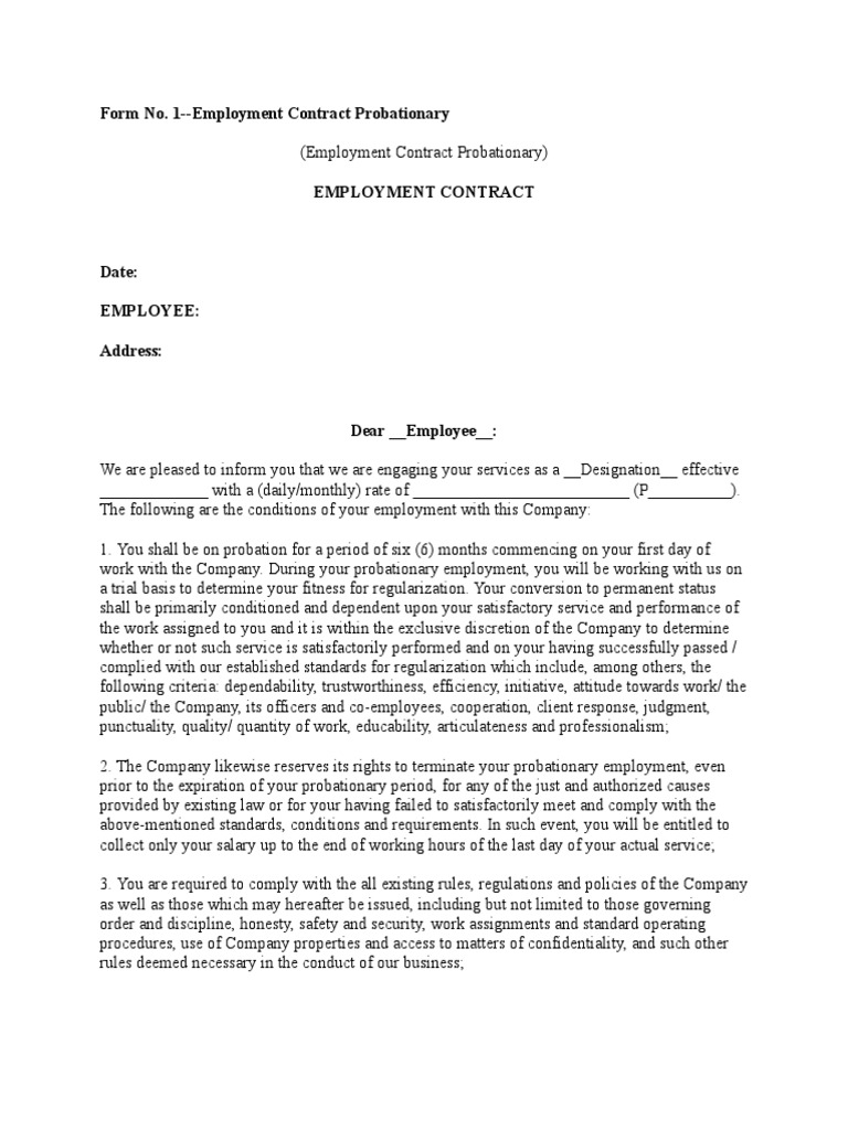 Employment Contract (Probation Status) | PDF | Confidentiality | Employment