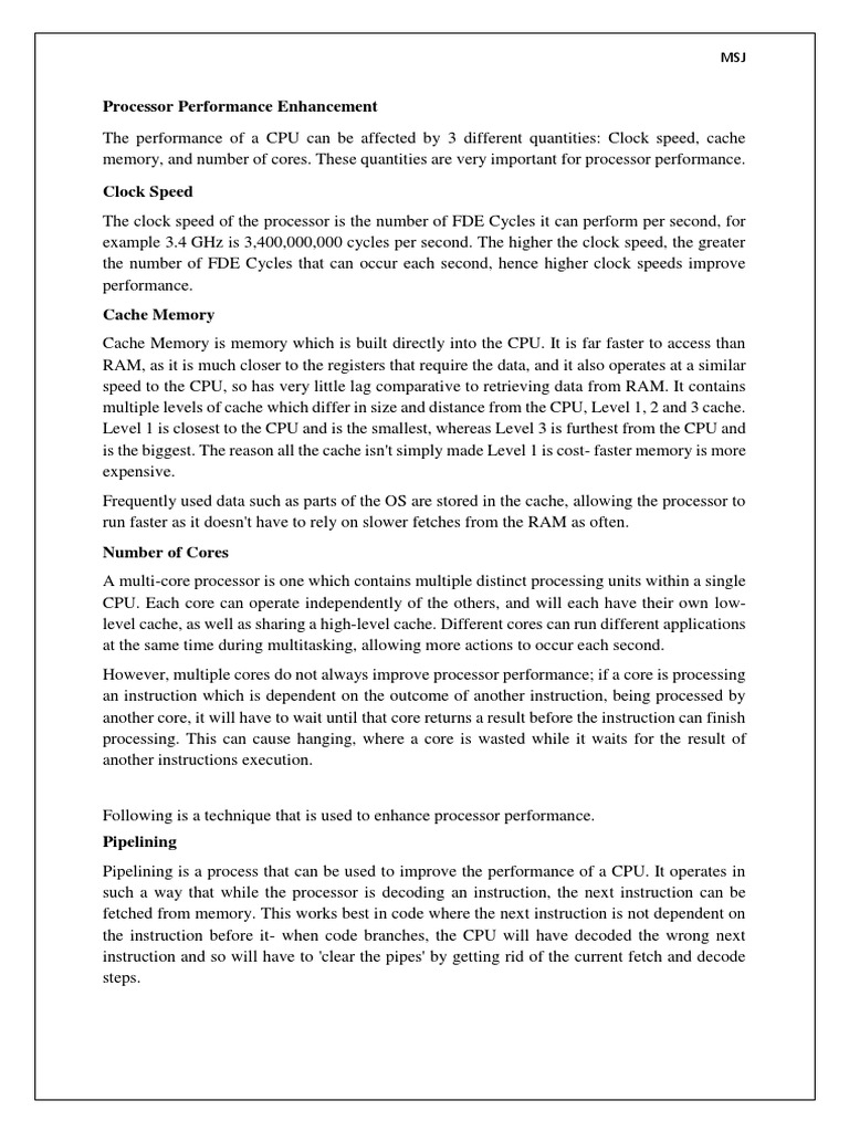 Processor Performance Enhancement | PDF | Central Processing Unit | Cpu Cache