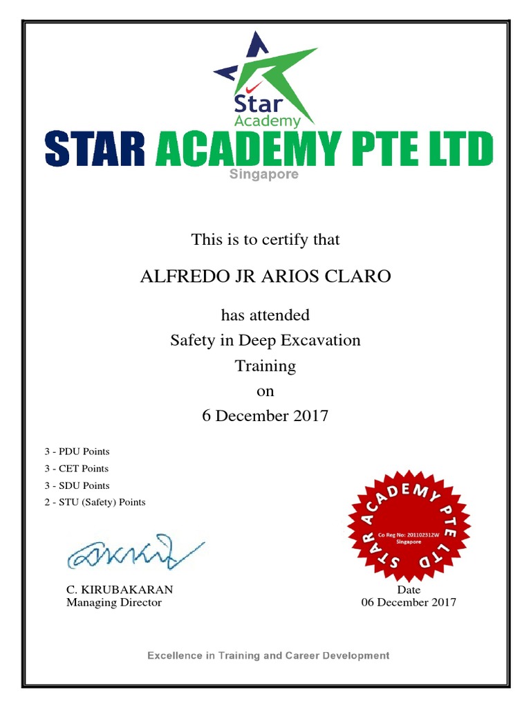 Safety in Deep Excavation Certification | PDF