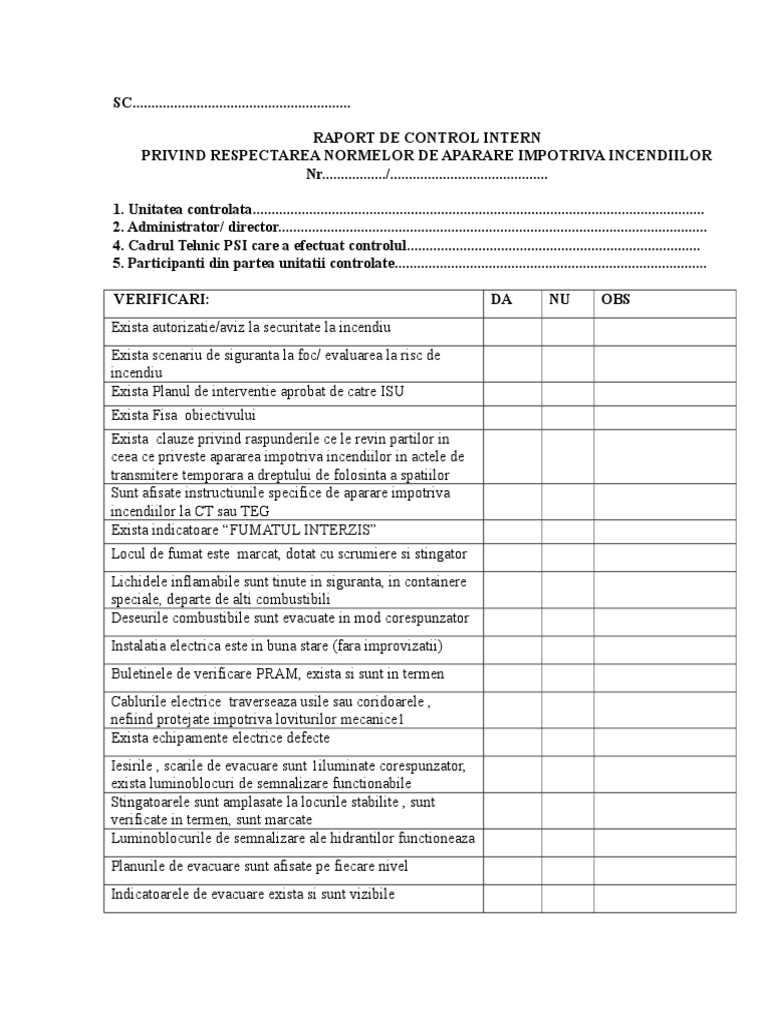 Raport Control Intern Psi Model
