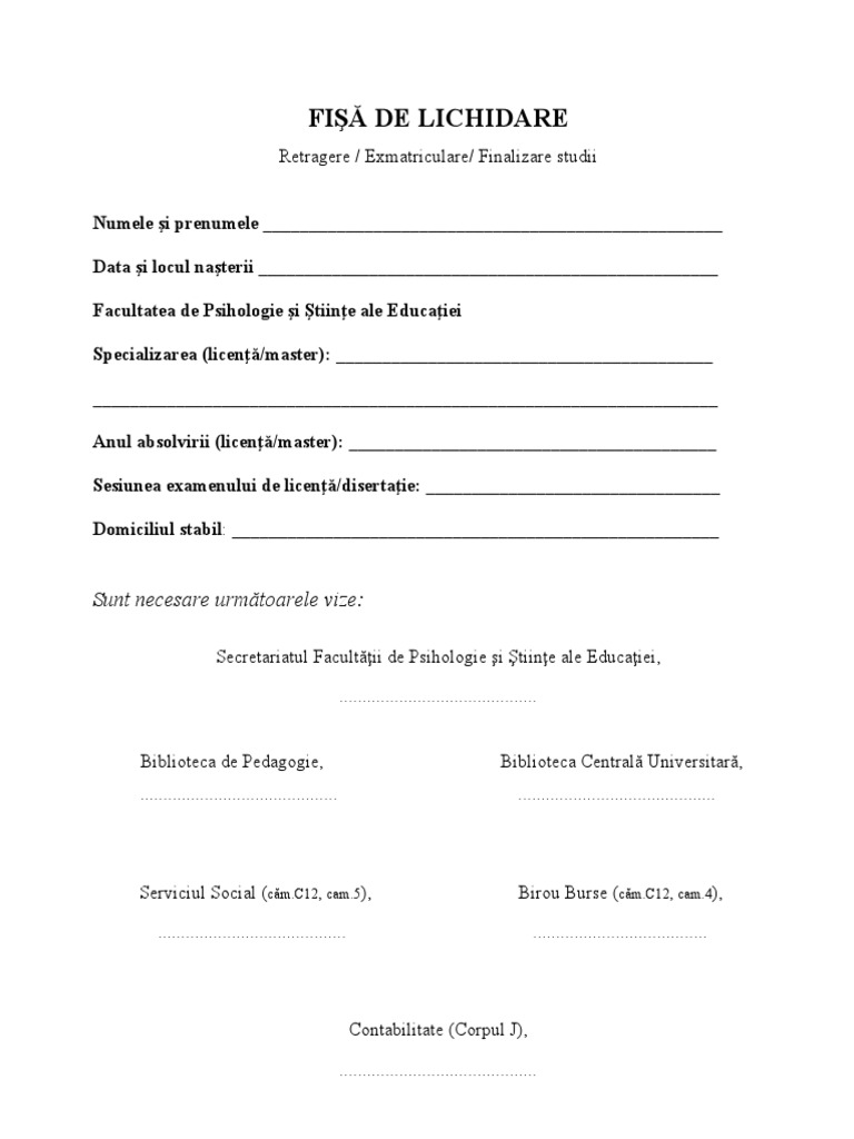 Fisa de Lichidare PDF | PDF