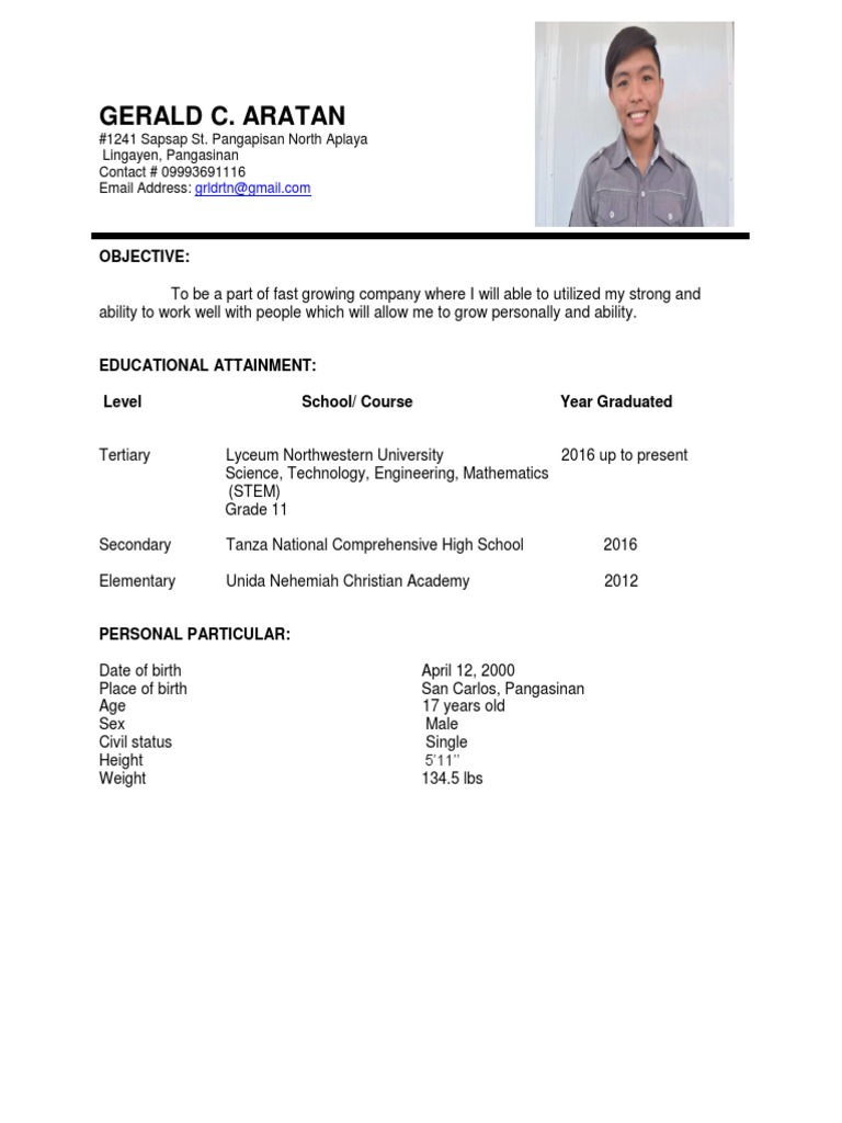 Gerald C. Aratan: Objective | PDF