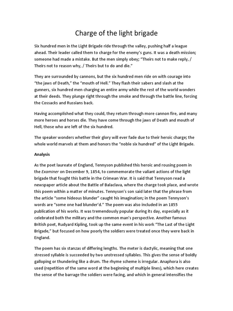 The Charge of the Light Brigade Analysis | PDF | Metre (Poetry) | Poetry