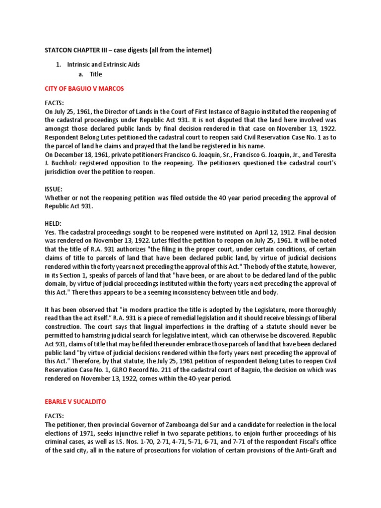 Statcon Chapter 3 Digests | PDF | Expense | Crime & Violence