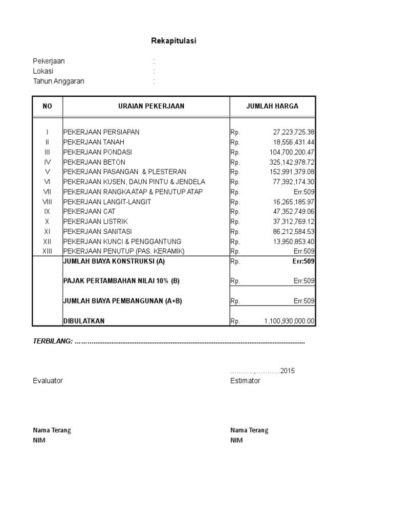 Contoh Perhitungan RAB | PDF