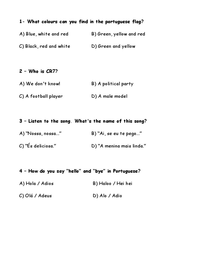 Test Your Knowledge of the Portuguese Language and Culture - A Quiz on ...