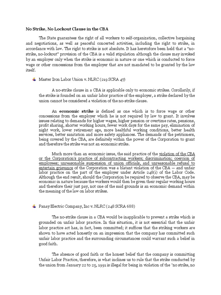 No Strike No Lockout Clause in The CBA | PDF | Strike Action | Trade Union