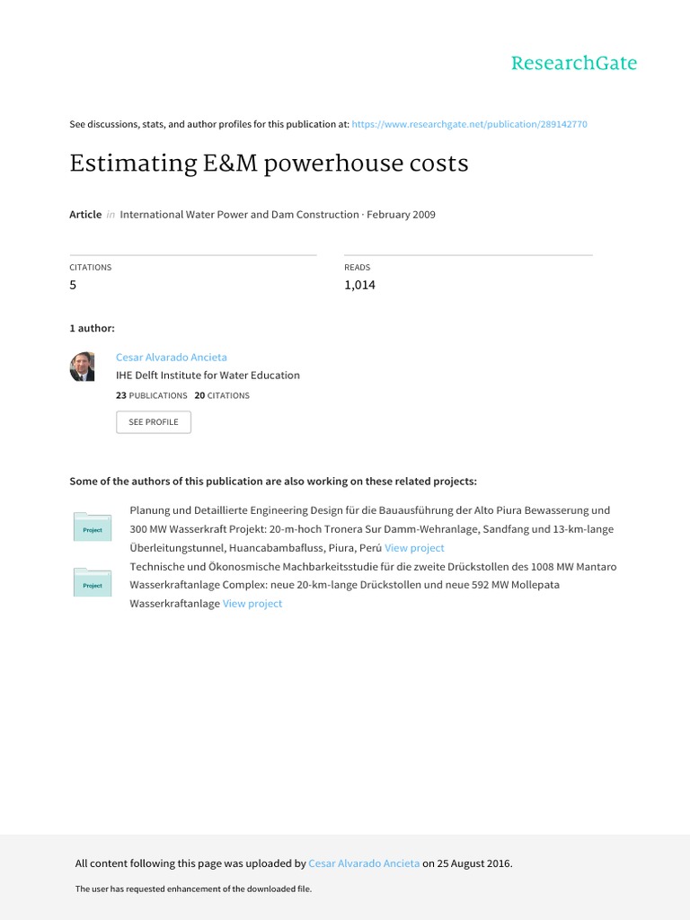 Estimating E&M Powerhouse Costs | PDF | Hydroelectricity | Power Station