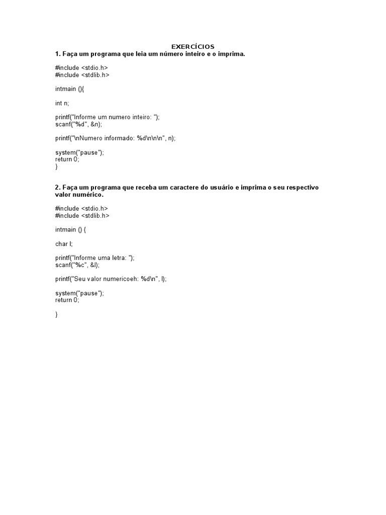 Exercícios - Algoritmo resolvidos