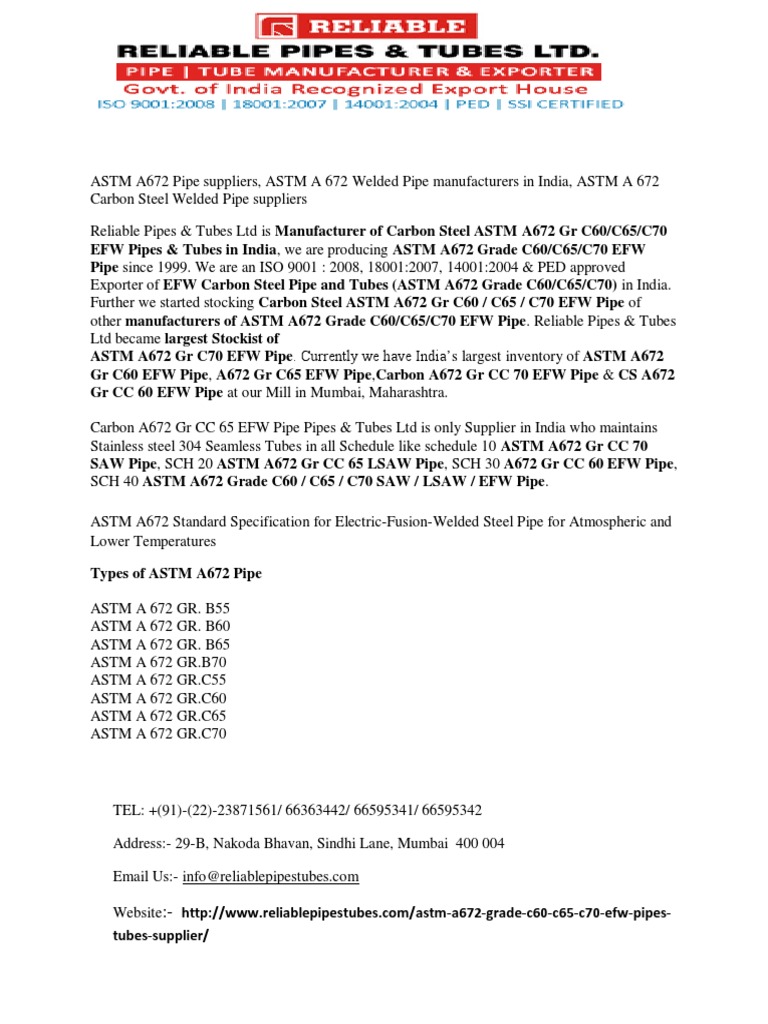 ASTM A672 Pipe Suppliers | PDF | Pipe (Fluid Conveyance) | Structural Steel
