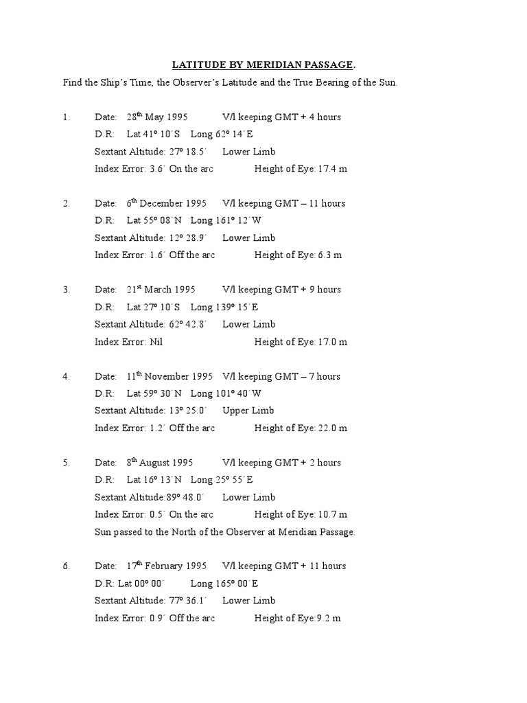 Latitude by Meridian Passage | PDF