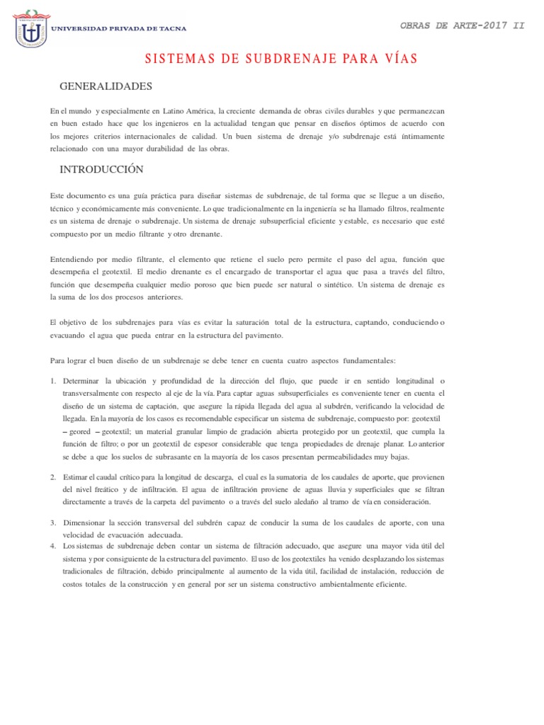 Sub Dren | PDF | Filtración | Precipitación