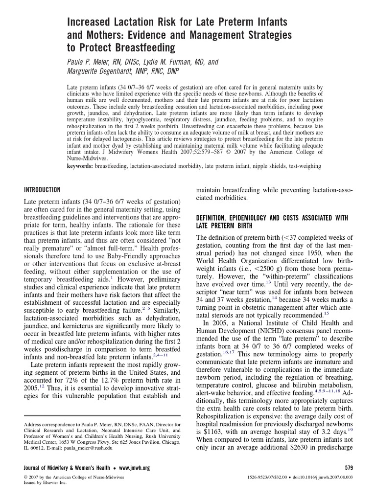 Increased Lactation Risk For Late Preterm Infants | PDF | Breastfeeding ...