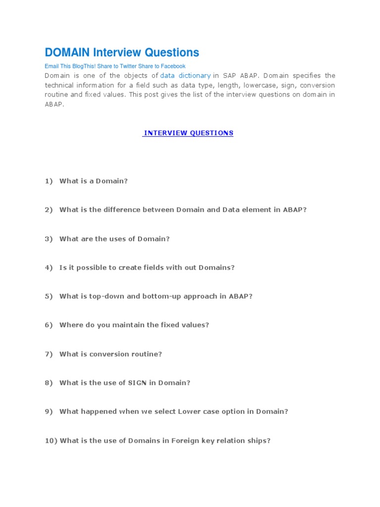 DOMAIN Interview Questions | PDF