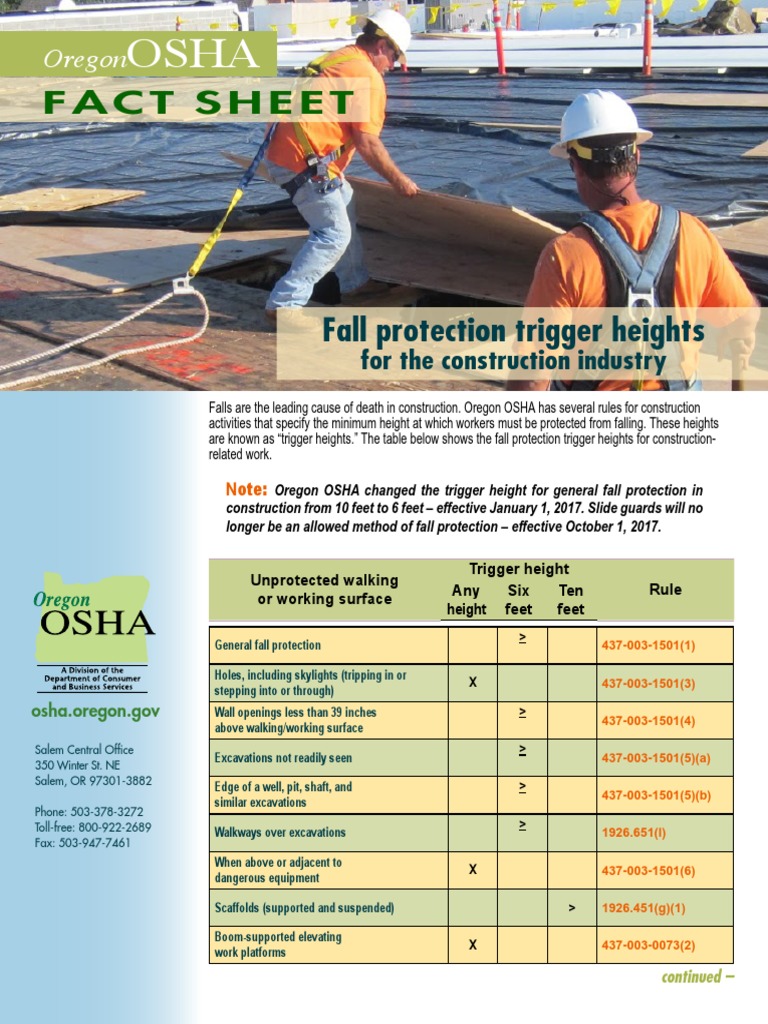Fact Sheet: Fall Protection Trigger Heights | Download Free PDF | Crane ...