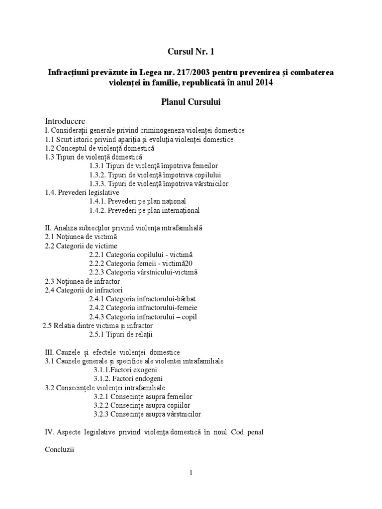 Cursul 1 Violenţa În Familie | PDF