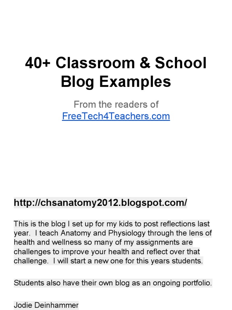 Classroom Blogs: Insights and Examples from Educators | PDF | Blog ...