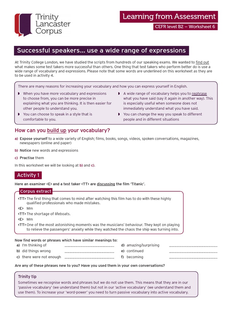 B2 - Worksheet 6 PDF | PDF | Vocabulary | Phrase