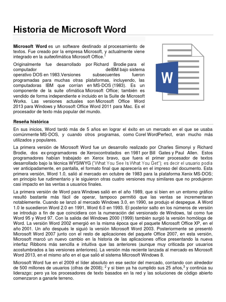 Historia de Microsoft Word | Microsoft Word | Informática
