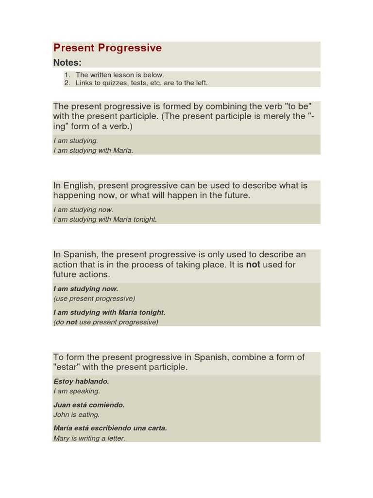 Present Progressive: Notes | PDF | Syntactic Relationships | Morphology