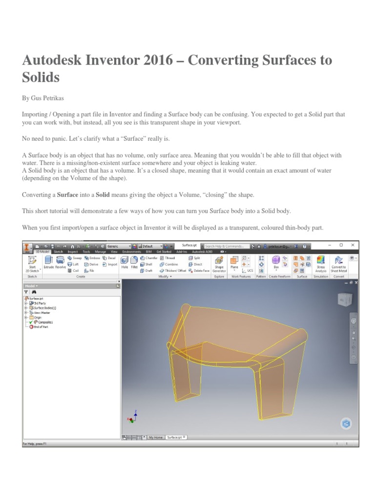 Autodesk Inventor Suface To Solids | PDF