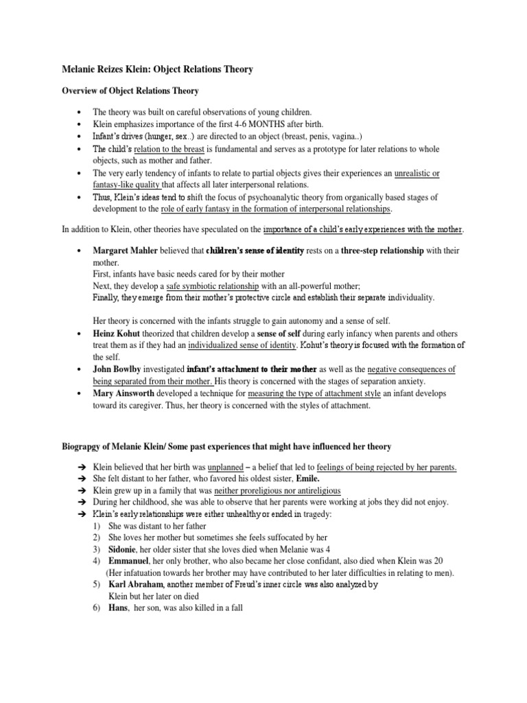 Melanie Klein | PDF | Object Relations Theory | Id