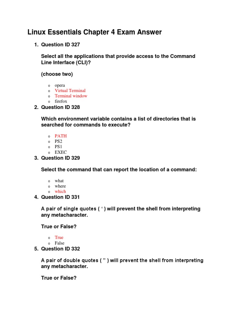 Linux Essentials Chapter 4 Exam Answer | PDF | Command Line Interface | System Software