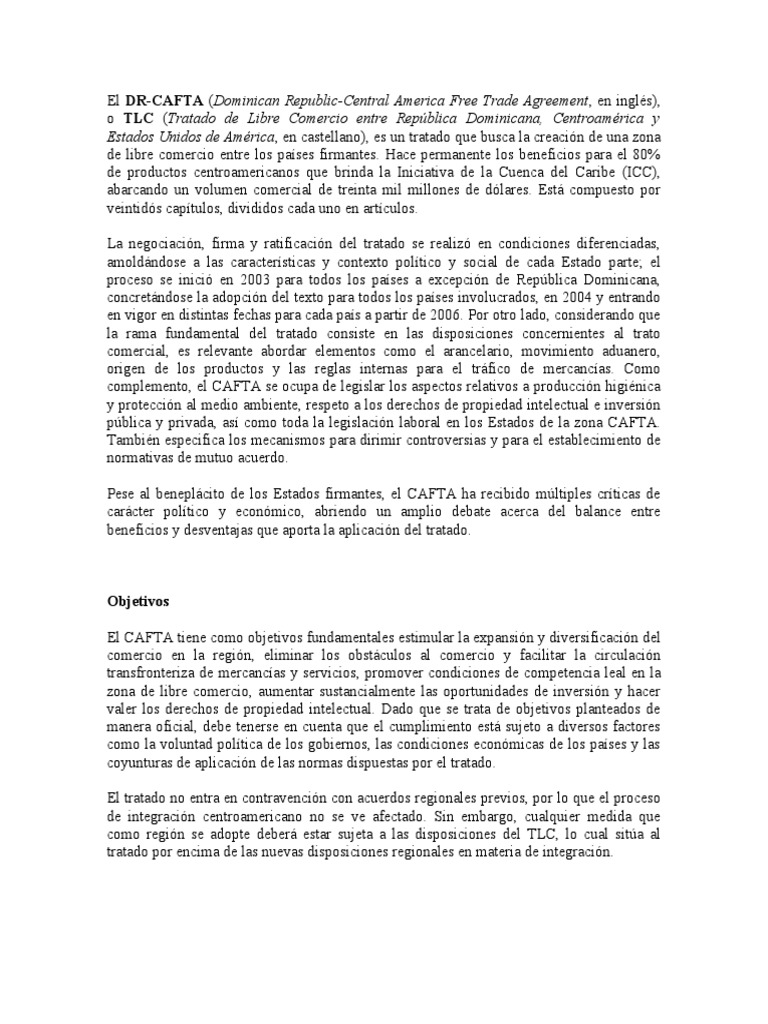 El DR-CAFTA | PDF | Economias | Libre comercio