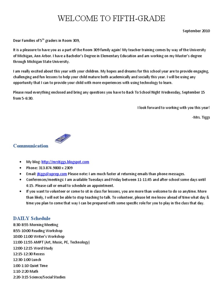 Back To School Letter Aug. '10 | PDF | Ratio | Area