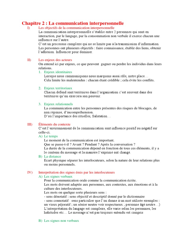 Chapitre 2 La Communication Interpersonnelle 1 | PDF | la communication | Sciences cognitives