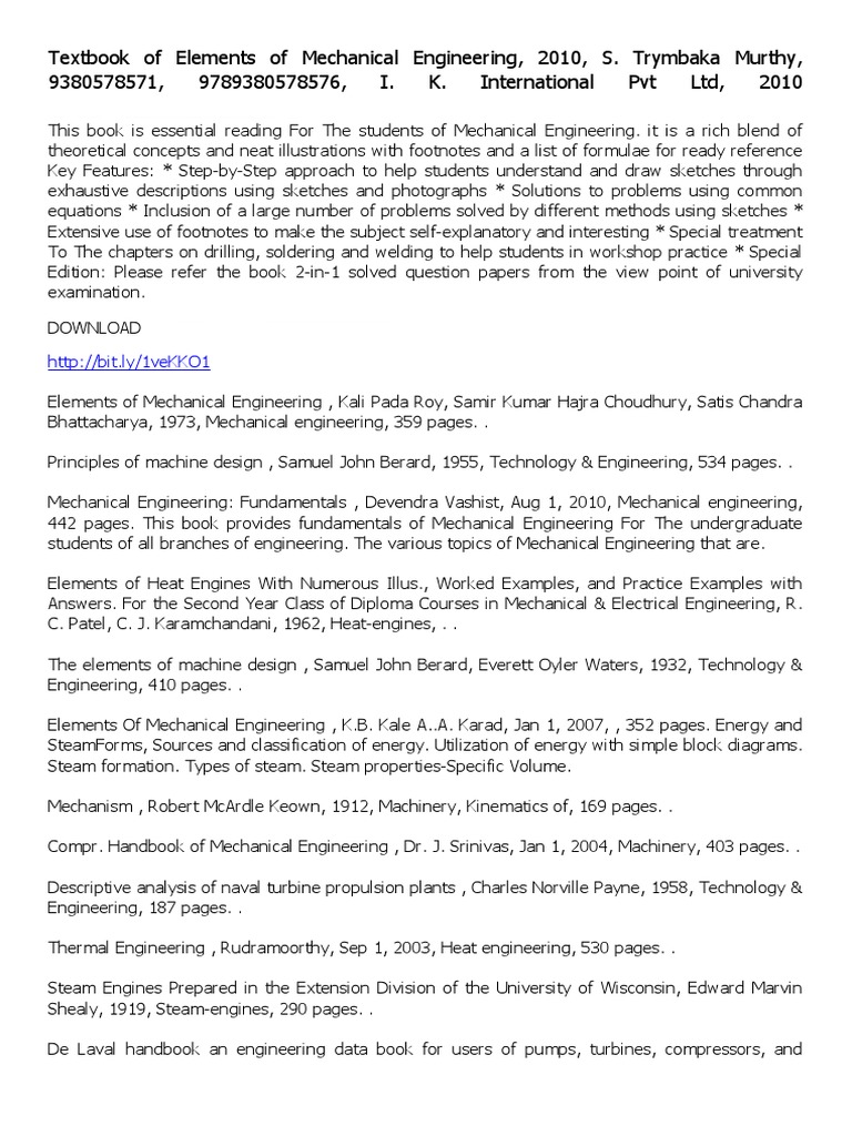 Textbook of Elements of Mechanical Engineering | PDF | Steam | Engineering