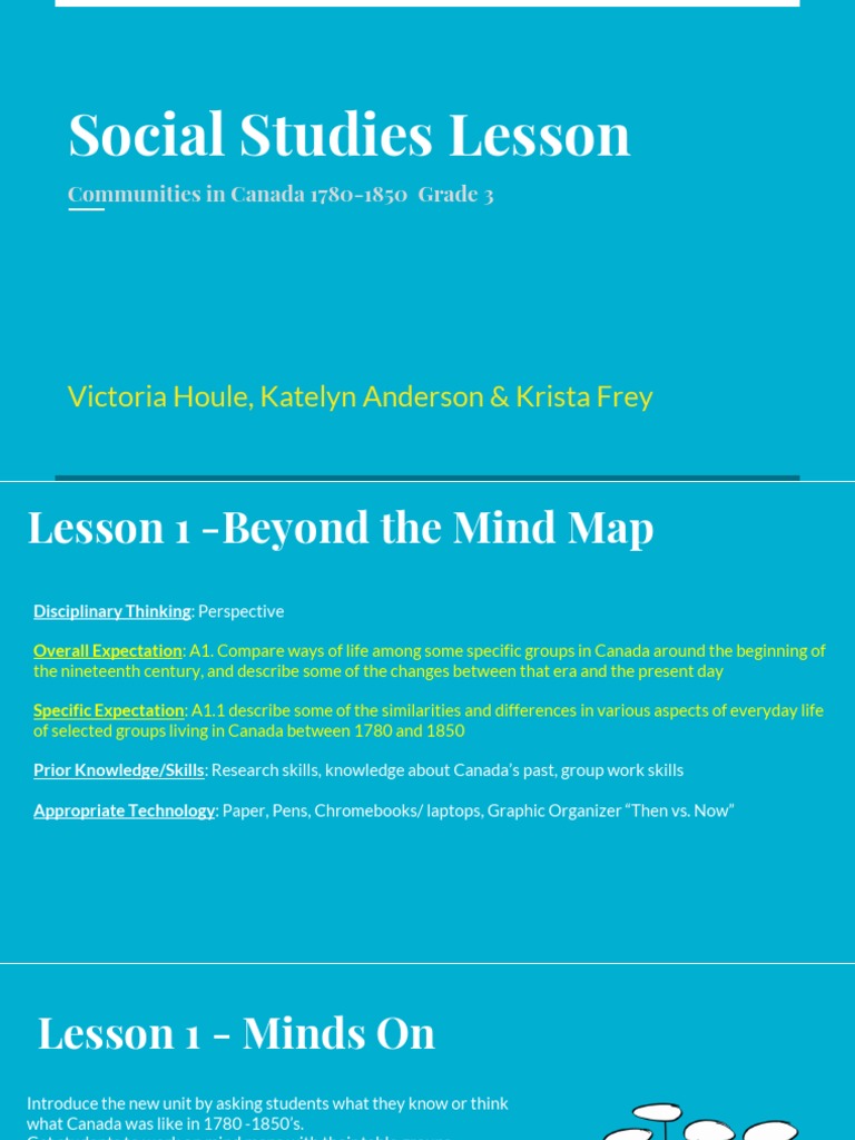 Social Studies Lesson - Grade 3 - Communities in Canada 1780-1850 | PDF ...