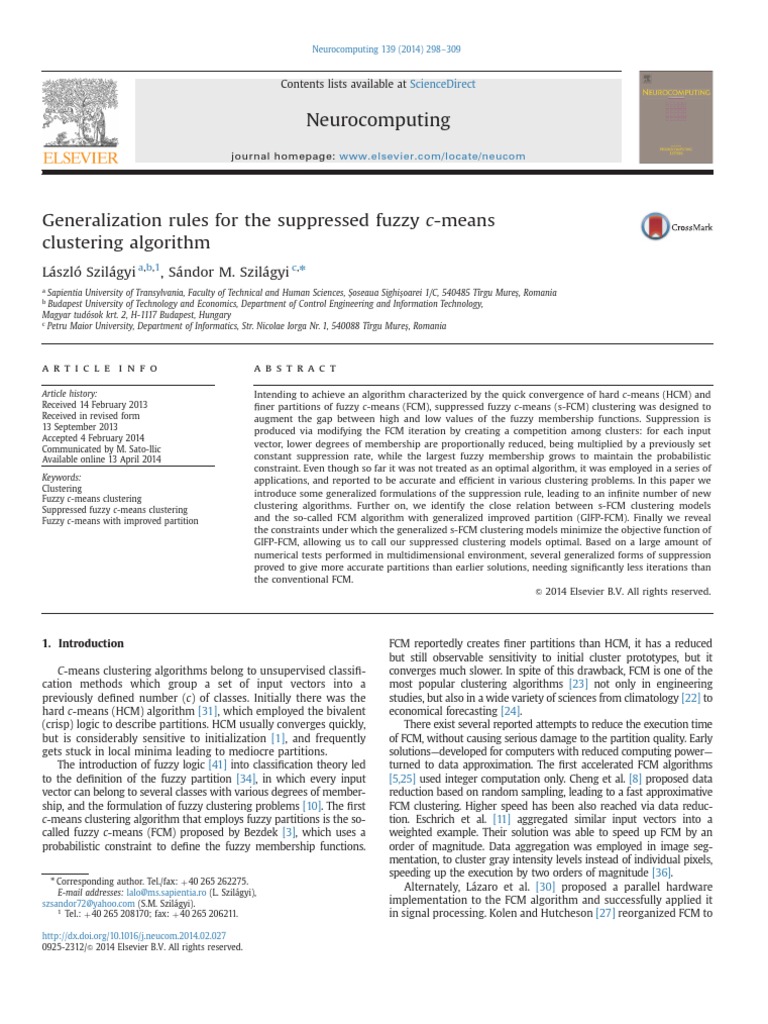 Supressed Fuzzy Cmeans | PDF | Cluster Analysis | Mathematical Optimization Supressed Fuzzy Cmeans | PDF | Cluster Analysis | Mathematical Optimization