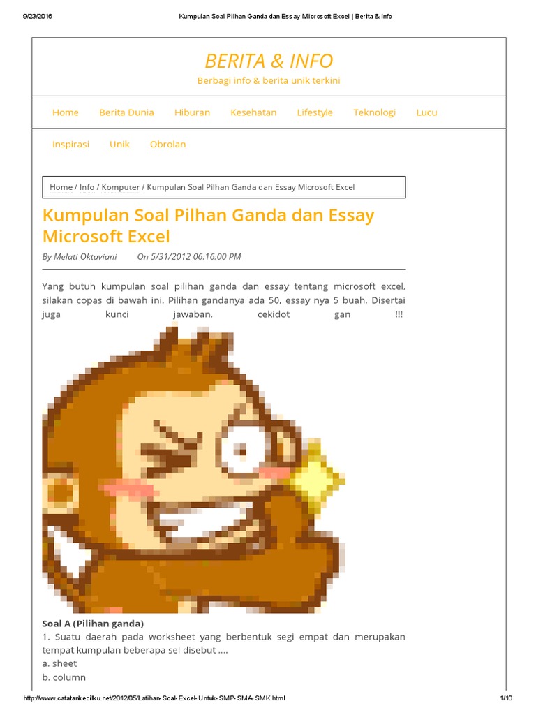 Kumpulan Soal Pilhan Ganda Dan Essay Microsoft Excel | PDF