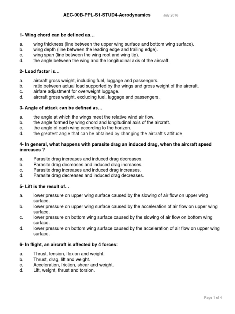 Aec 00b Ppl S1 Stud4 Aerodynamics Part 1 Pdf Drag Physics