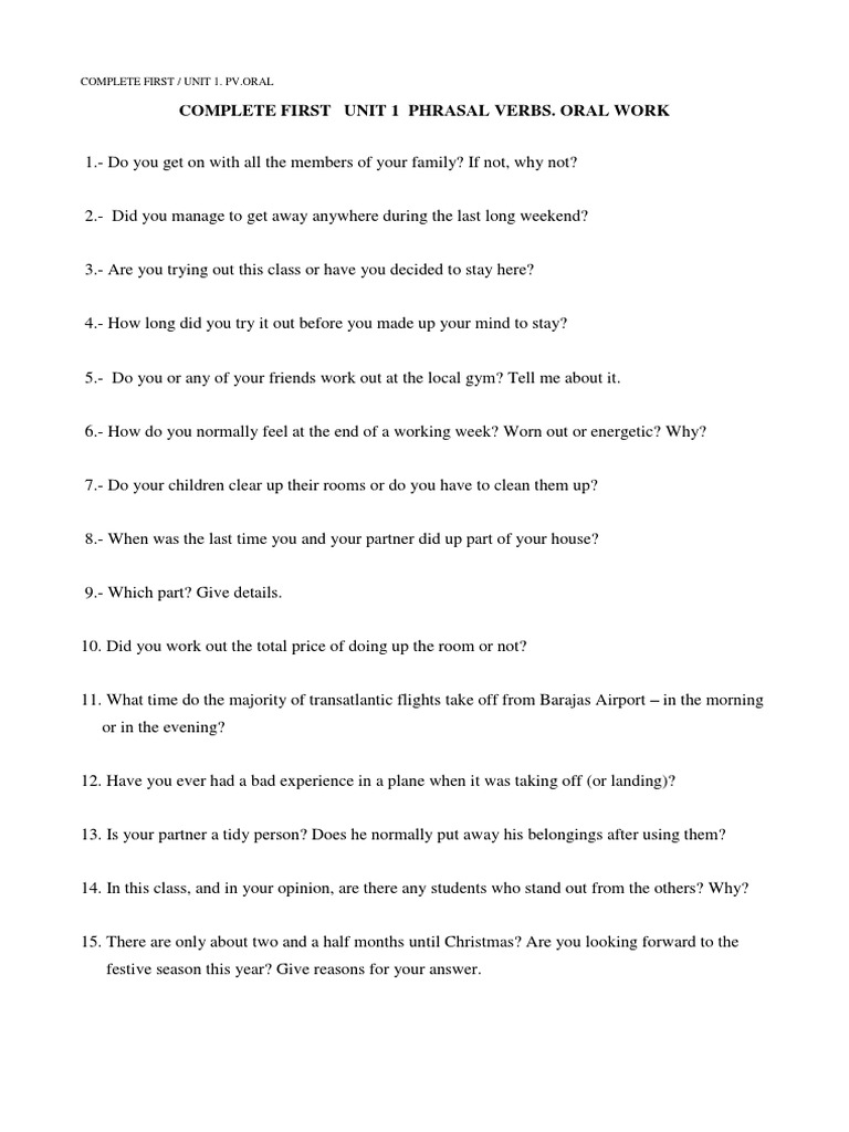 Oral Practice: Phrasal Verbs Unit 1 | PDF | Language Arts & Discipline