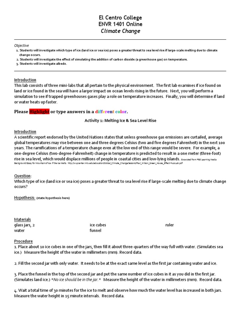 Online ENVR 1401-Climate Change Lab-Jc | PDF | Greenhouse Gas | Carbon ...