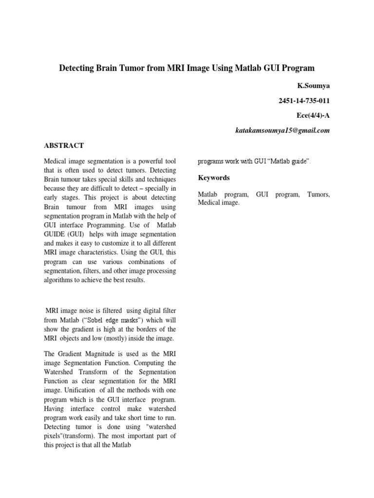 Detecting Brain Tumor From MRI Image Using Matlab GUI Program | PDF