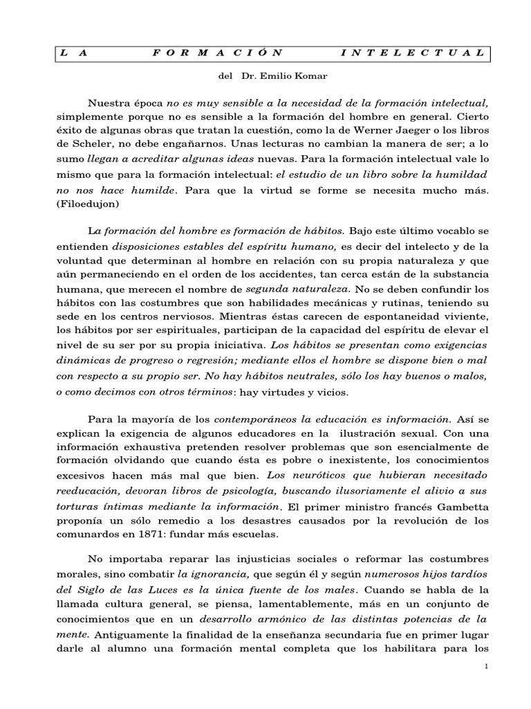 Formación Intelectual y Virtudes Morales | PDF | Método científico ...