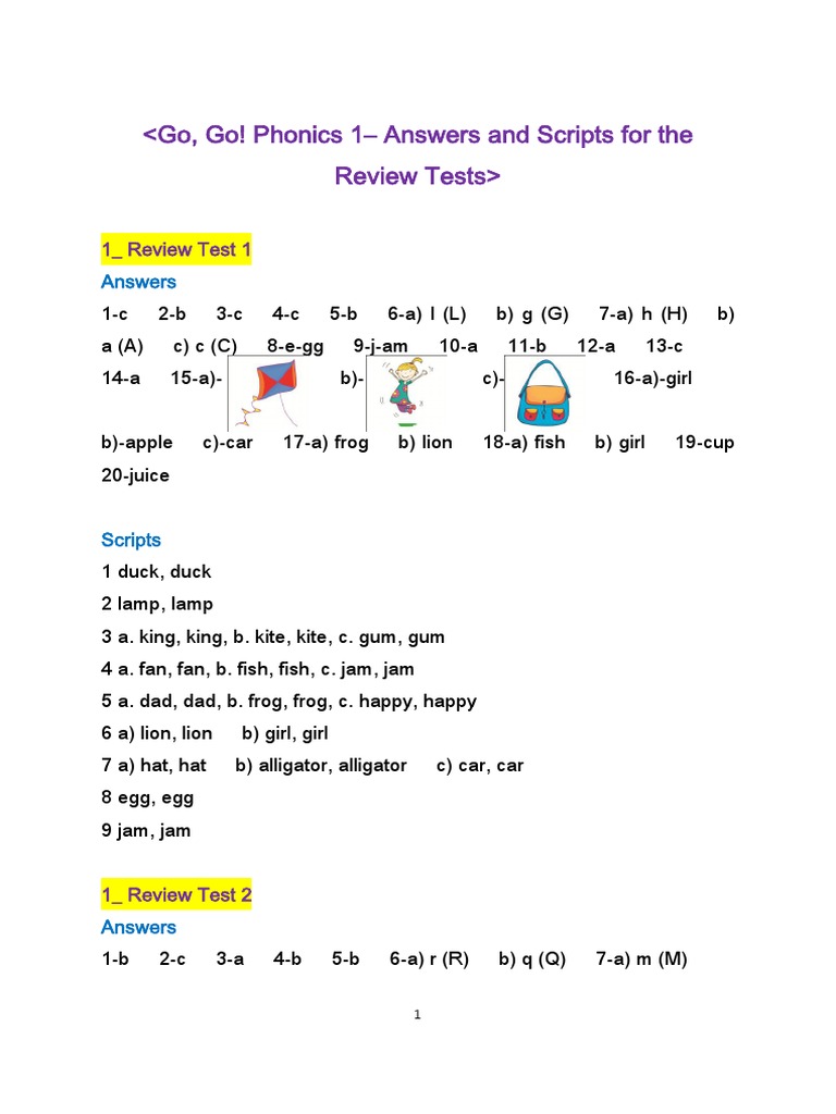 Go, Go! Phonics 1 Test Answers & Scripts | PDF | Nature